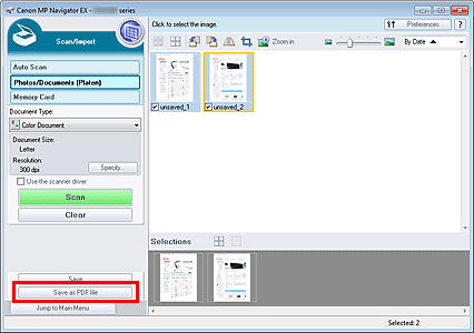 Saving as PDF Files with MP Navigator EX - Windows