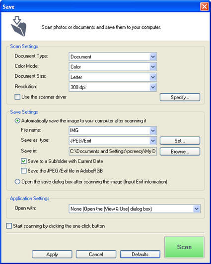 Using the MP Navigator EX SAVE function (5600F, 8800F, LiDE 90, LiDE 100, LiDE 200)