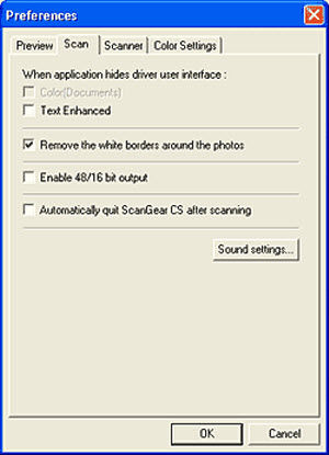 ScanGear Preferences (Scan Tab) - CanoScan 3200F