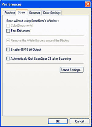 ScanGear Preferences (Scan Tab) - CanoScan 4200F