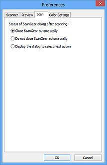 ScanGear Preferences - Scan Tab (Windows)