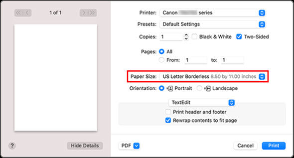 Printing a Borderless Print (macOS) - TR4720
