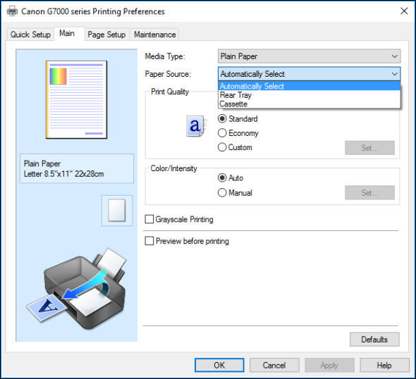 Choose the Feed Source for Printing (Windows) - G7020