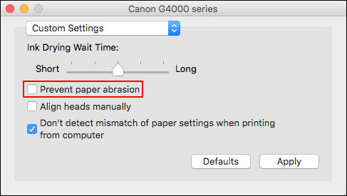 Enable or Disable Prevent Paper Abrasion from a Mac - G4200