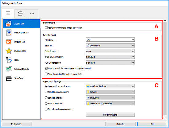 Scan Utility (Windows) - Settings (Scanning from a Computer) Dialog Box - GX1020