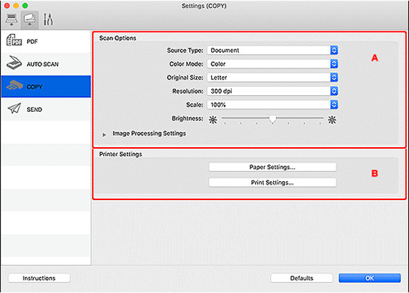 IJ Scan Utility Lite (macOS) - Settings (COPY) Dialog - GX6020