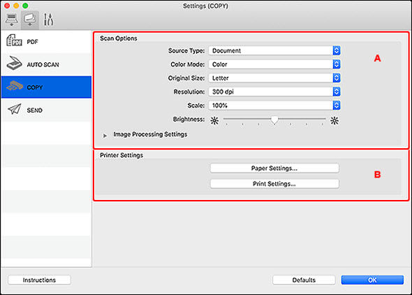 IJ Scan Utility Lite (macOS) - Settings (COPY) Dialog - G2260 / G3260