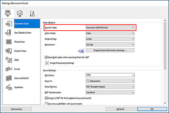 IJ Scan Utility (Windows) - Scanning Multiple Single-Sided Documents at One Time from the ADF ...