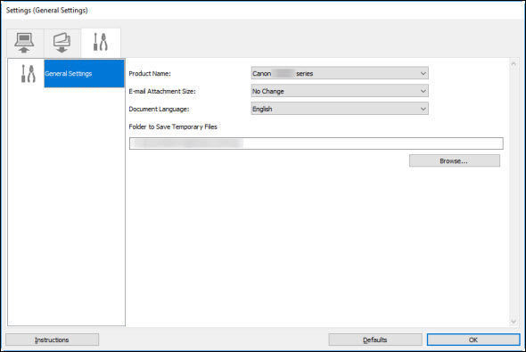 IJ Scan Utility (Windows) - Settings (General Settings) Dialog Box - TR8620