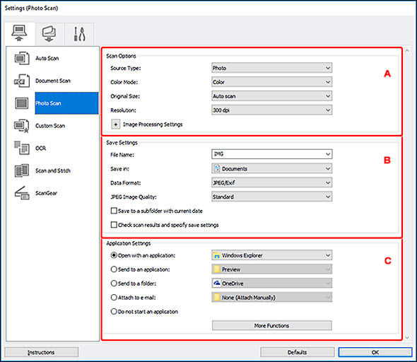 IJ Scan Utility (Windows) - Settings (Photo Scan) Dialog Box - G2260 ...