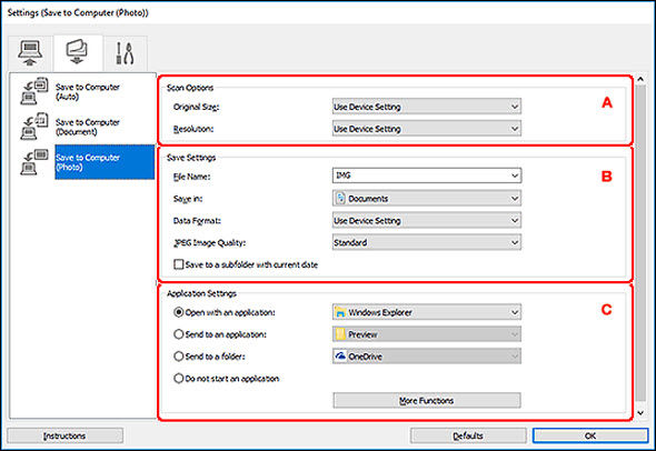 IJ Scan Utility (Windows) - Settings (Save to Computer (Photo)) Dialog ...