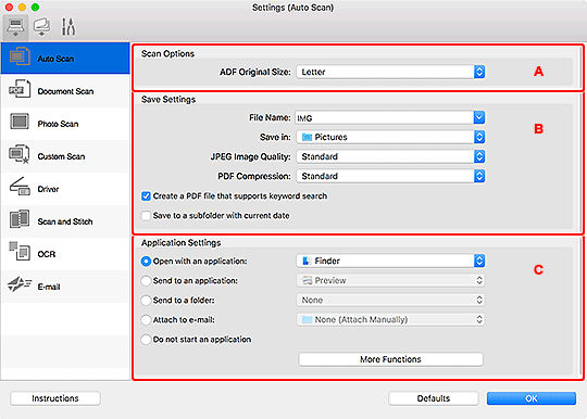 IJ Scan Utility Lite (macOS) - Settings (Scanning from a Computer ...