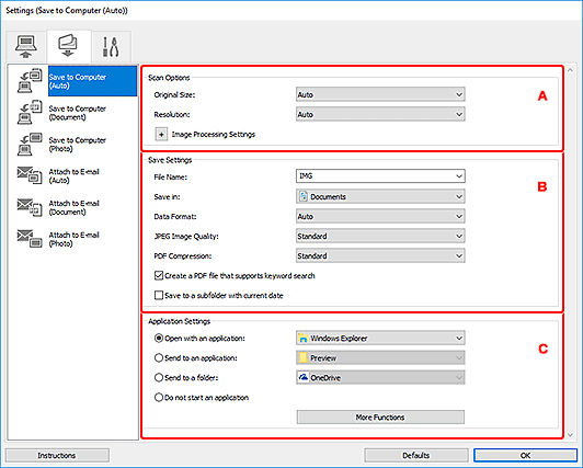 IJ Scan Utility (Windows) - Settings (Scanning from the Operation Panel ...