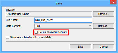 Set passwords for PDF files in My Image Garden