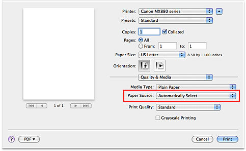 Checking / Changing Paper Source (Mac) - MX882