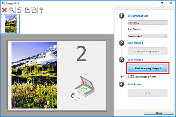Scanning Items Larger than the Scanner Glass (Image Stitch) (Windows ...