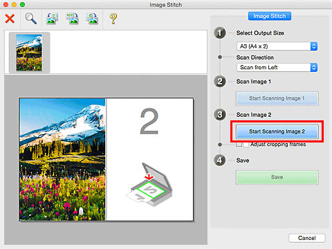 IJ Scan Utility (macOS) - Scanning Originals Larger than the Platen ...