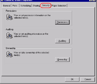 Printer Properties (Windows NT 4.0/2000/XP/Server 2003) - Security Tab