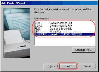 Installing the Printer Driver (Add Printer Wizard) Win 98/Me-IC D300 Series