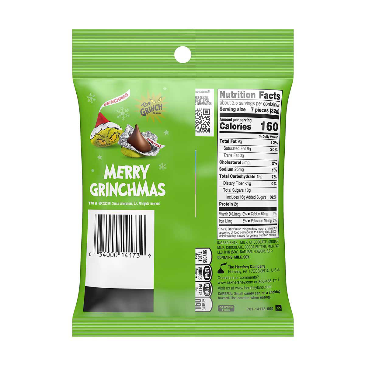 Buy HERSHEY'S KISSES Milk Chocolate, Grinch Christmas Candy, 4.16 oz ...