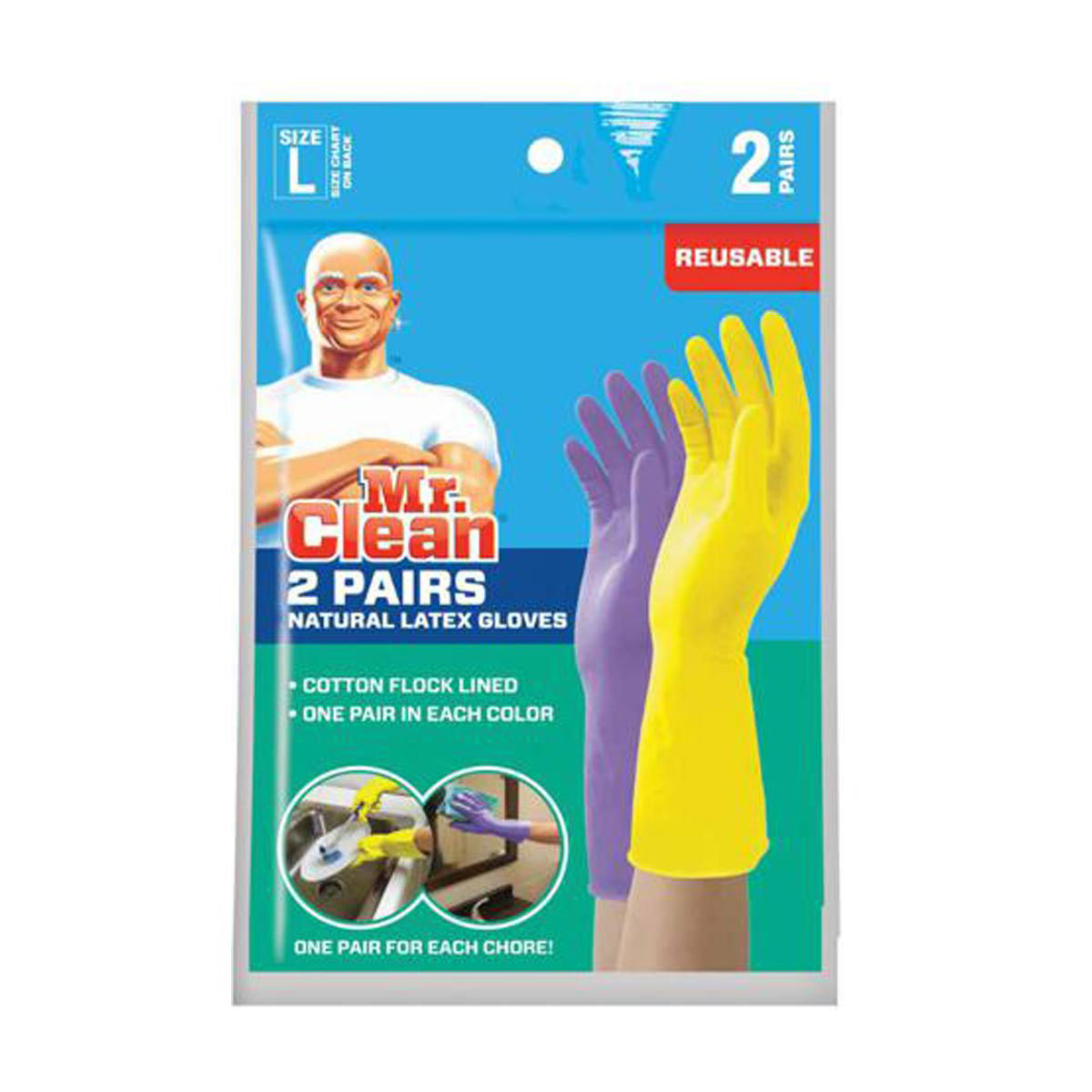 Mr. Clean Reusable Natural Latex Gloves Large, 2 pair