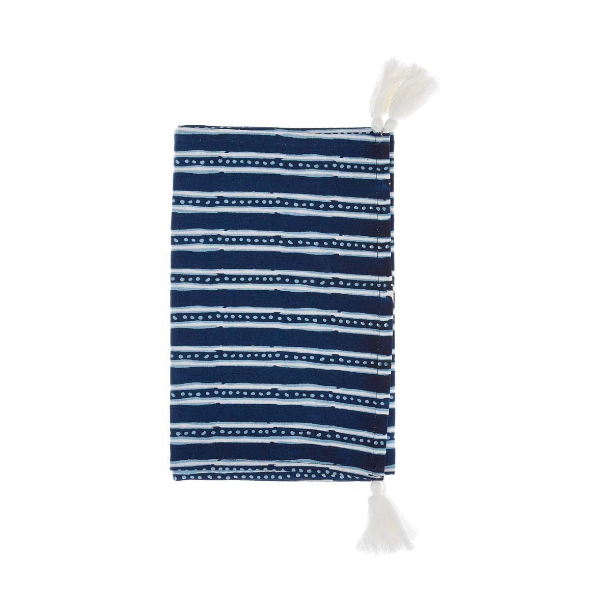 Blue Stripe Patterned Table Runner with White Tassels