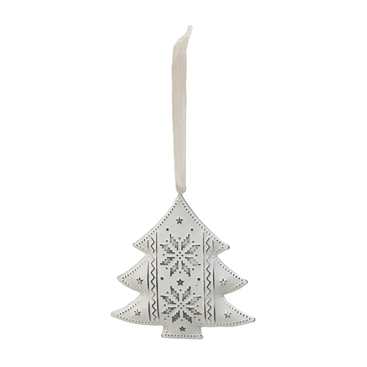 Fair Isle Pattern Christmas Tree Ornament, White
