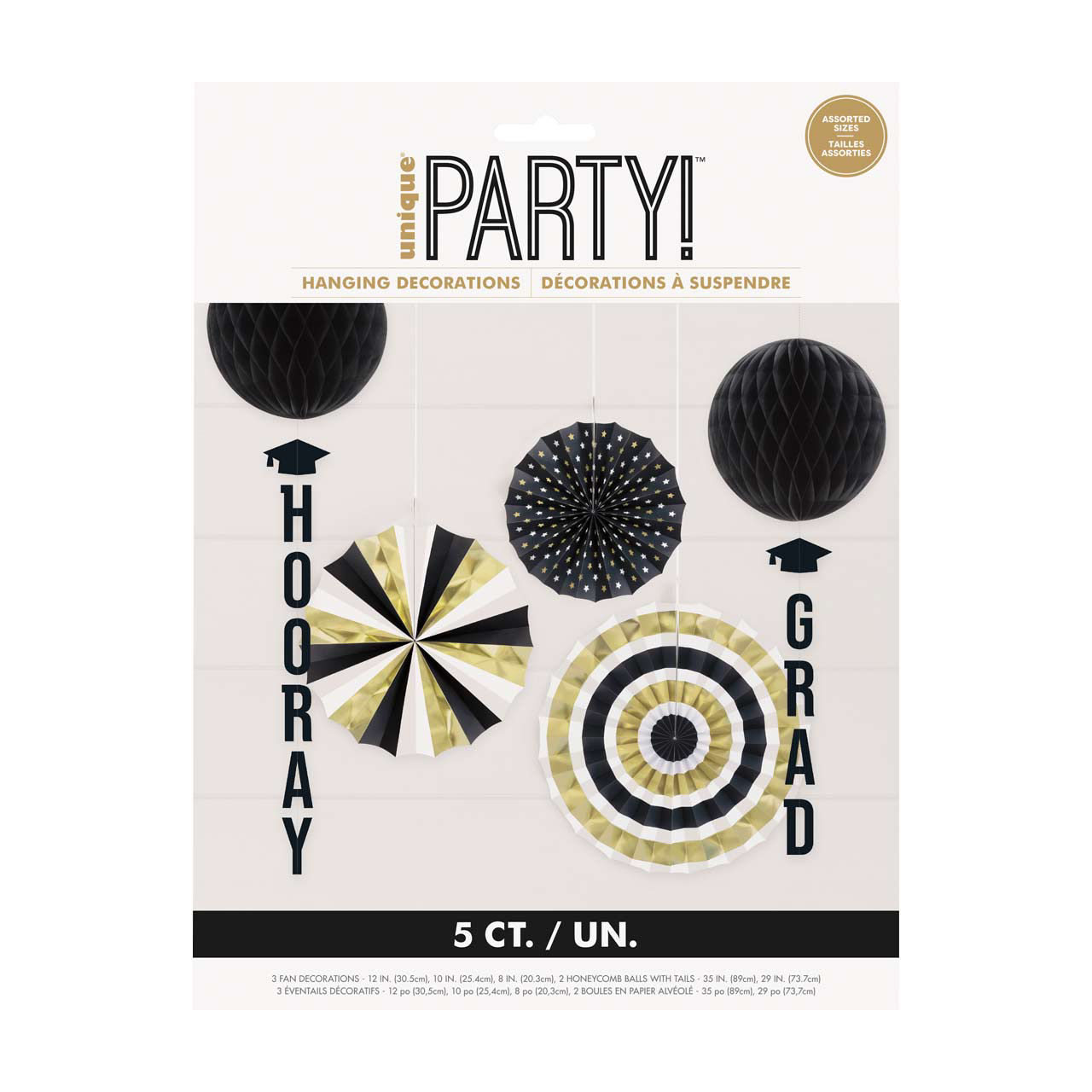 Hooray Graduation Honeycomb and Fan Décor Kit, 5 pc