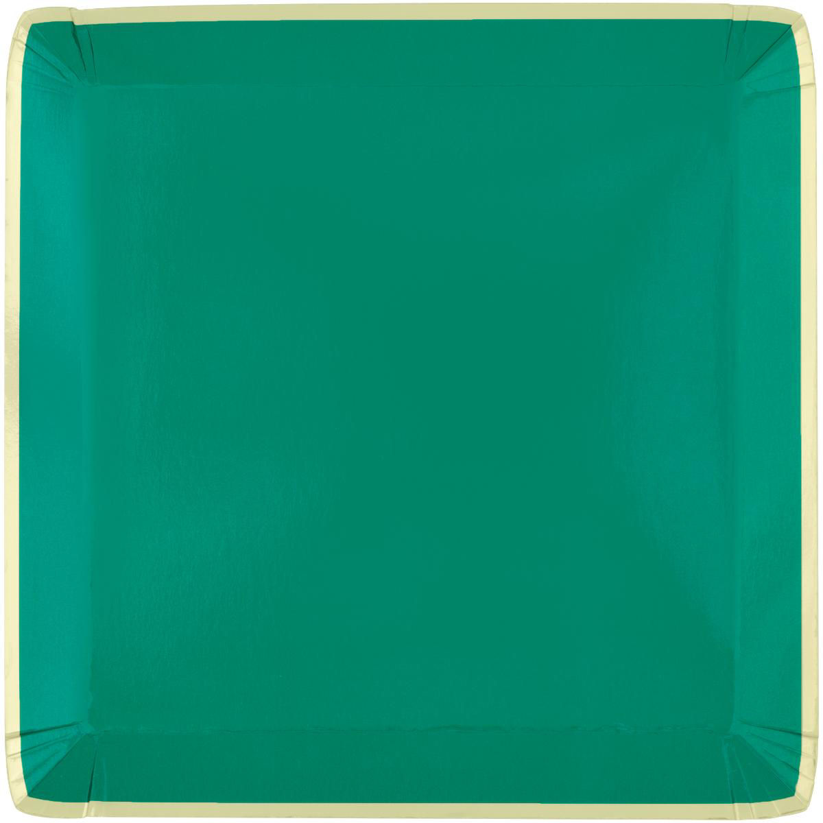 Green with Gold Trim Square Paper Plates, 7 in, 8 ct