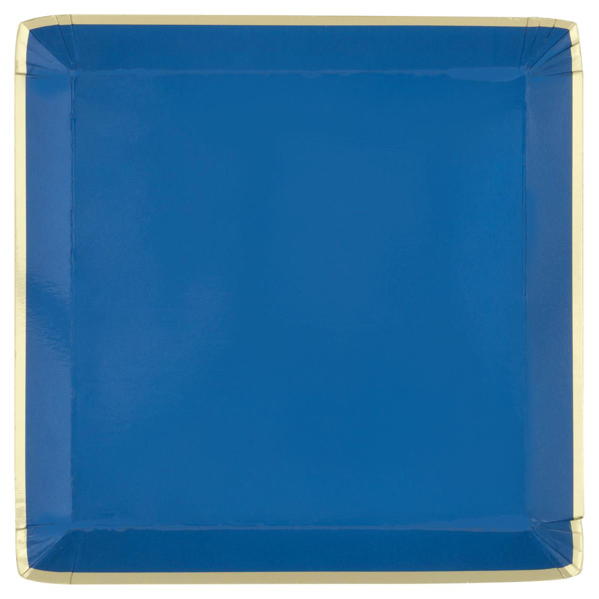 Blue with Gold Trim Square Paper Plates, 7 in, 8 ct