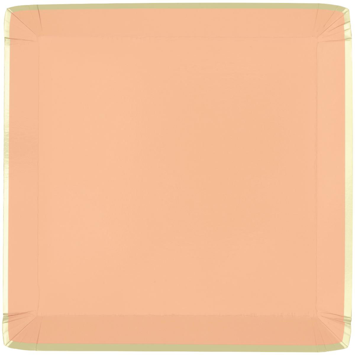 Peach with Gold Trim Square Paper Plates, 7 in, 8 ct