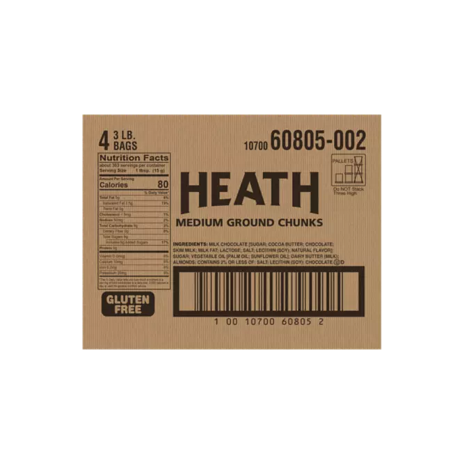 HEATH Milk Chocolate English Toffee Medium Grind Chunks, 12 lb box, 4 bags