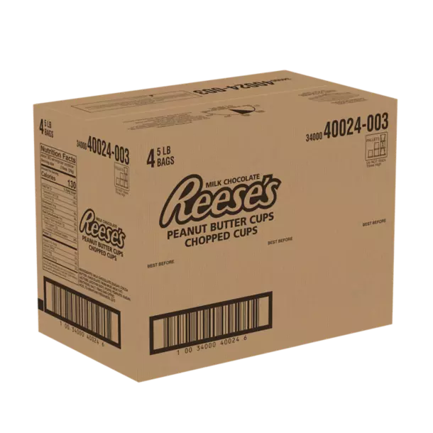 REESE'S Milk Chocolate Peanut Butter Chopped Cups, 20 lb box, 4 bags