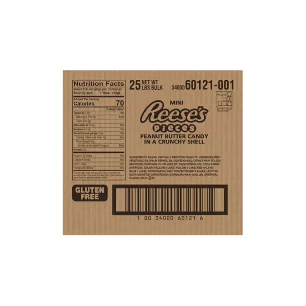 REESE'S PIECES Mini Peanut Butter Candy, 25 lb box