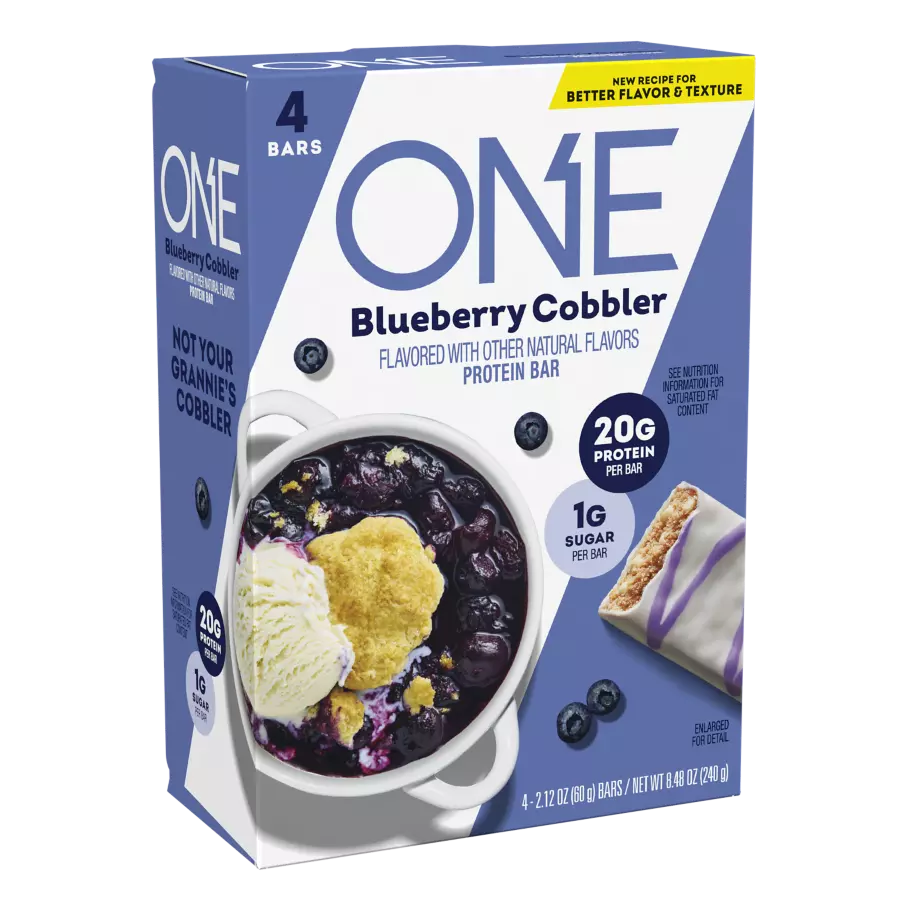 ONE BARS Blueberry Cobbler Flavored Protein Bars, 2.12 oz, 4 count box