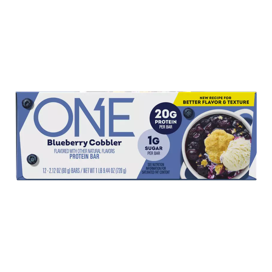 ONE BARS Blueberry Cobbler Flavored Protein Bars, 2.12 oz, 12 count box
