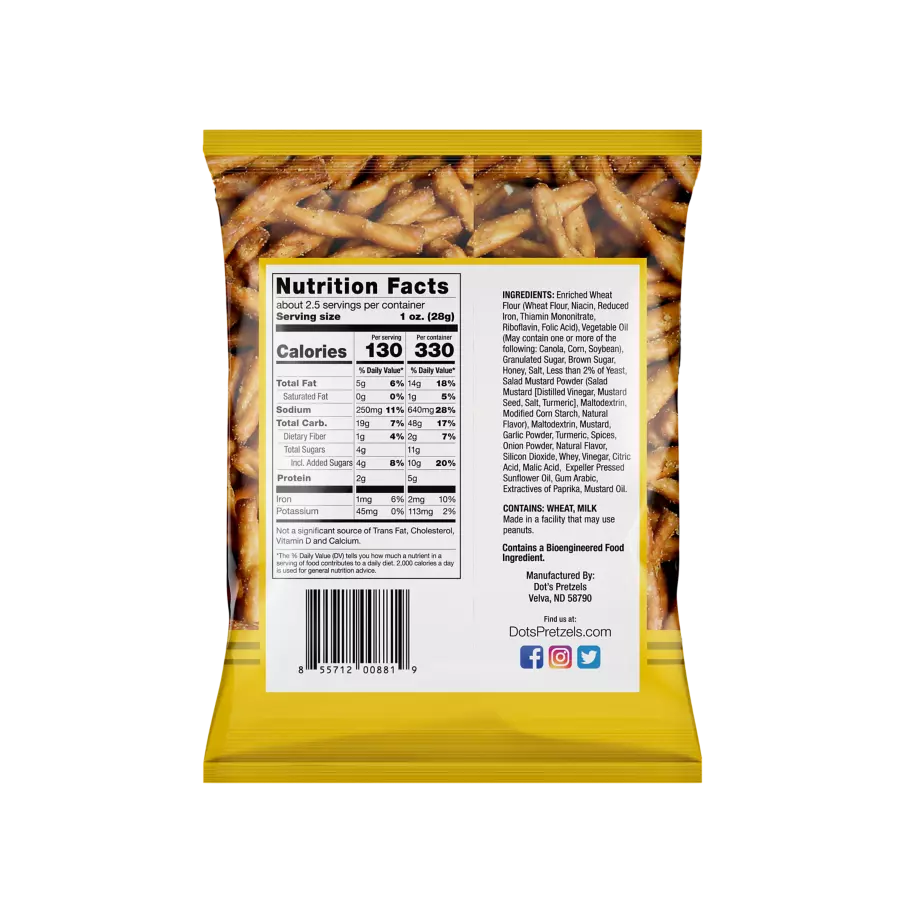 DOT'S HOMESTYLE PRETZELS Honey Mustard Seasoned Pretzel Twists, 2.5 oz bag