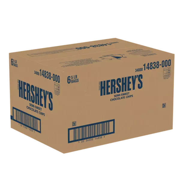 HERSHEY'S Semi-Sweet Chocolate Chips, 30 lb box, 6 bags