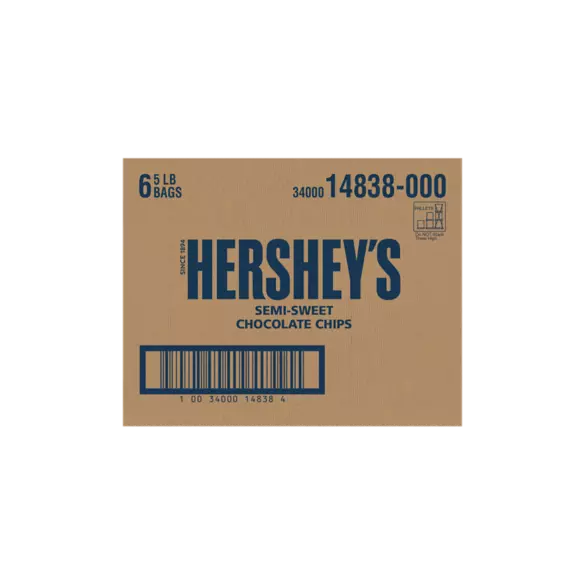 HERSHEY'S Semi-Sweet Chocolate Chips, 30 lb box, 6 bags