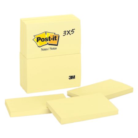 Post it 3 x 5 Notes Canary Yellow 100 Sheets Per Pad Pack Of 12 Pads by ...