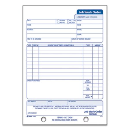 Adams Carbonless Job Work Order Book 5 916 x 8 716 3 Part ...