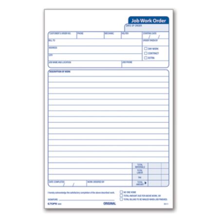 TOPS Triplicate Carbonless Job Work Orders 5 12 x 8 12 Pack Of 50 Forms ...